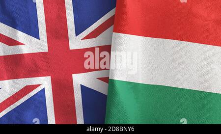 United Kingdom and Hungary two flags textile cloth 3D rendering Stock ...