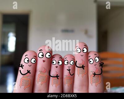 Six fingers are decorated as six person. They have healthy digestive ...