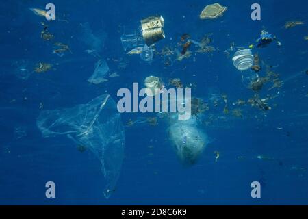 Debris floats in the water at the scene where a helicopter crashed into ...