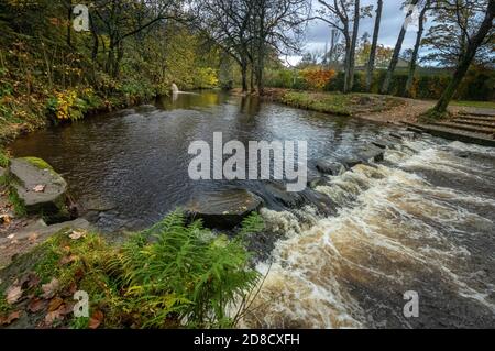 Stepping stones on the river Tame at Uppermill, Greater Manchester ...