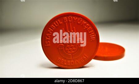 Sirkeci, Istanbul, Turkey December 13th, 2019: Istanbul metro token ...