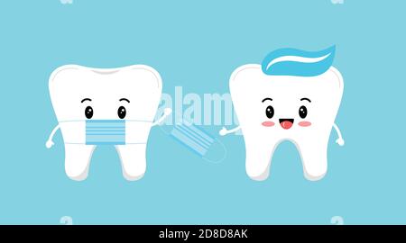 Tooth with medical mask give protective virus mask to tooth with paste ...