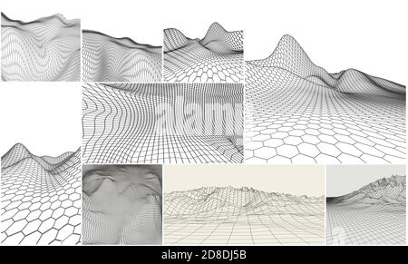 Wireframe landscape backgrounds set. EPS 10 Vector illustration ...