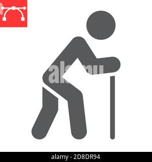 Editable vector silhouette illustration of an elderly couple poking a ...