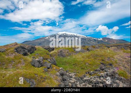Volcano Snaefell on the western end of Icelandic peninsula Snaefellsnes ...
