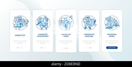 Creative writing elements onboarding mobile app page screen with ...
