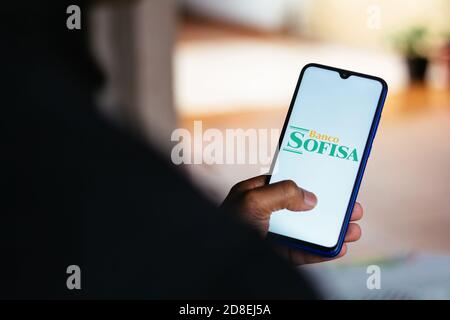In this photo illustration the Banco Sofisa logo seen displayed on a ...