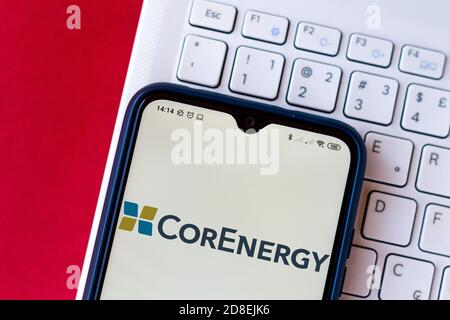 In this photo illustration the CorEnergy Infrastructure Trust logo seen ...