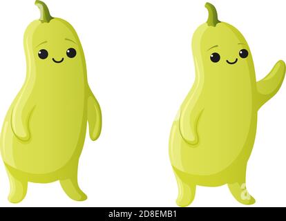 Funny cartoon courgette. Kawaii vegetable character. Vector food ...