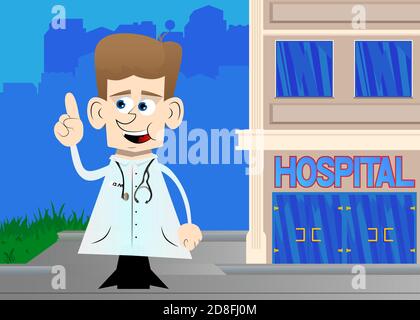 Funny cartoon doctor making a point. Vector illustration Stock Vector ...