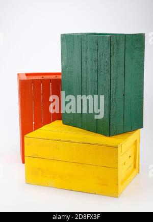 color wood boxes Stock Photo - Alamy