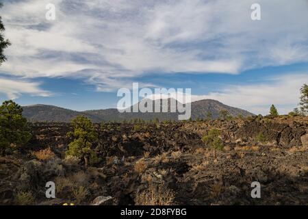 Special lava landscape of lava flow in Sunset Crater Volcano at ...