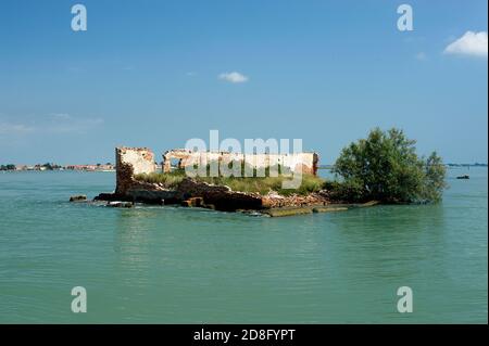 Venetian Lagoon (Ve), Italy, a ruin of an old magazine on a small ...