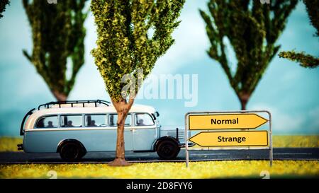 Street Sign the Direction Way to Normal versus Strange Stock Photo - Alamy