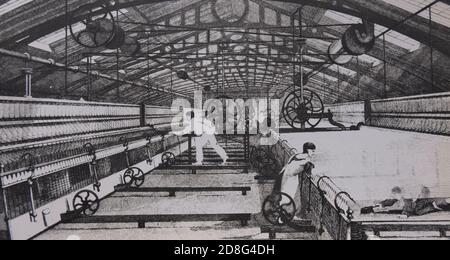 Illustration of power loom weaving. History of the cotton manufacture ...