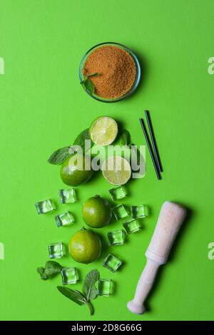 Aerial view of the ingredients for a mojito cocktail Stock Photo - Alamy