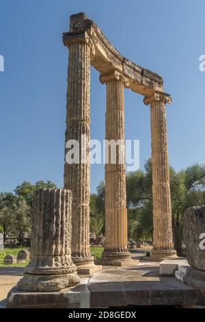Ruins of the Philippeion in the archeological site of Olympia, Greece ...