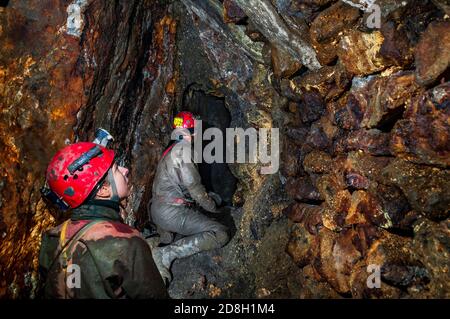 Faulted passage, with one vein wall limestone and the other wall and ...
