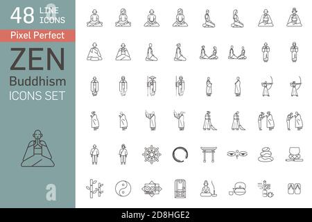 Set of zen buddhism icons. Activities of Zen Buddhist monks and nuns in ...