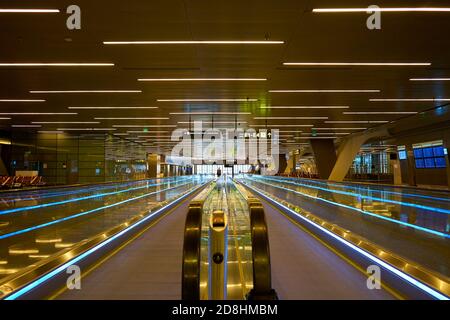 Moving walkway at Hamad International Airport, Doha, Qatar Stock Photo ...
