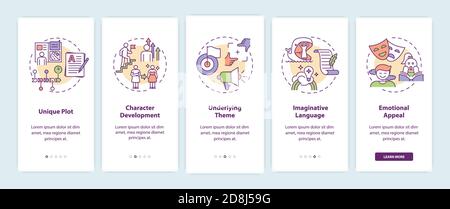 Creative writing elements onboarding mobile app page screen with ...
