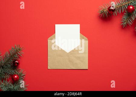 Composition with blank letter to Santa, fir branches and Christmas ...