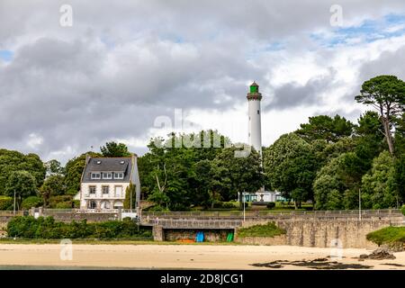 Benodet beach and lighthouse, Finistere, Brittany, France Stock Photo ...