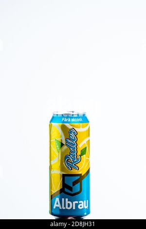 Albrau Radler Beer from Romanian local brewery isolated. Detail photo ...