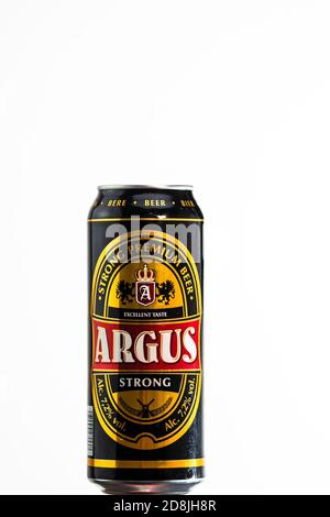 Argus Premium Lager beer. Lild supermarket own brand beer. Studio photo ...