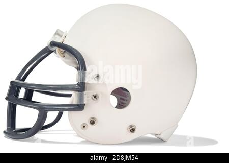 White football helmet photographed on white background with a shadow ...
