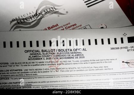 Alameda County Election absentee or mail-in ballot in envelope for the ...