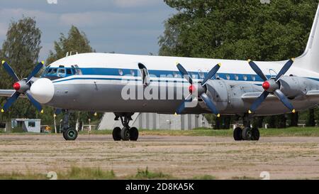 View of the propeller military, Soviet, USSR, CCCP LI-2 airplane. At ...