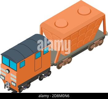 Isometric freight railroad, hopper car, railroad tank car and passenger ...