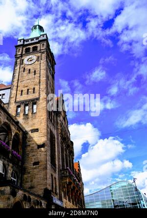 Chemnitz town hall during overcast weather. Chemnitz Rathaus (Town hall ...