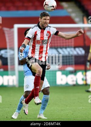 Chris Basham of Sheffield Utd heads the second goal during the Sky Bet ...