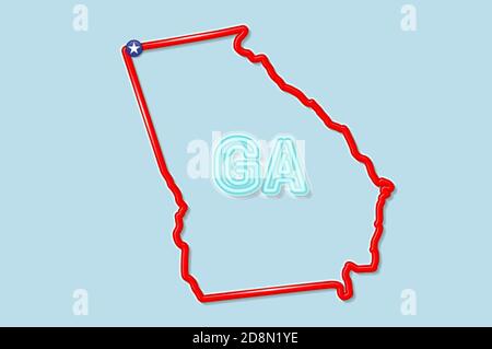 Georgia bold outline map. Glossy red border with soft shadow. Country ...