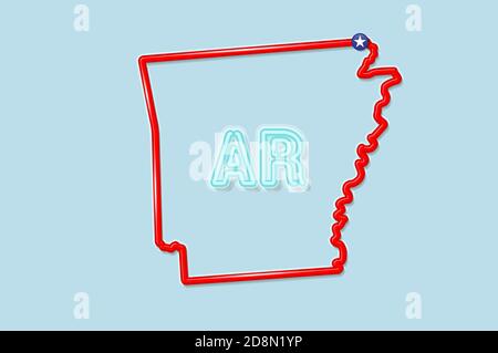 Arkansas US state red outline map with the handwritten heart shape ...