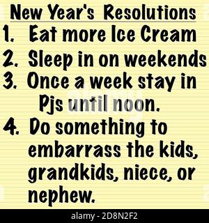 Funny New Year's Resolution list Stock Photo - Alamy