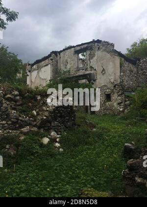 decay and structural damage in building, abandoned house in rural area ...