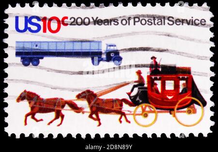 U.S. Postal Service Bicentennial Stagecoach and Trailer Truck 10c 1975 ...