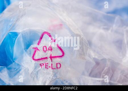 Close-up of LDPE symbol for resin identification Code 4 plastics - here ...