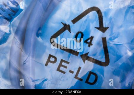 Close-up of LDPE symbol for resin identification Code 4 plastics - here ...