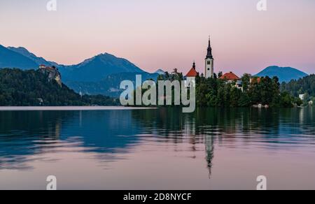 A picture of Lake Bled, featuring the Lake Bled Island and the Bled ...