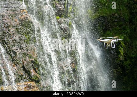 Drone Flying near to Golondrinas Waterfalls Stock Photo - Alamy