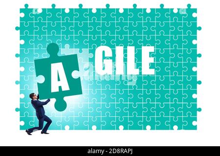 Agile concept with businessman putting the jigsaw puzzle together Stock ...