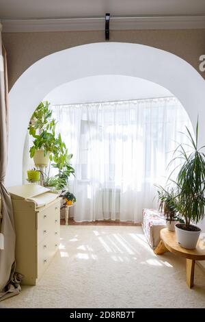 Exit to a glazed balcony from a room in a multi-storey building Stock ...