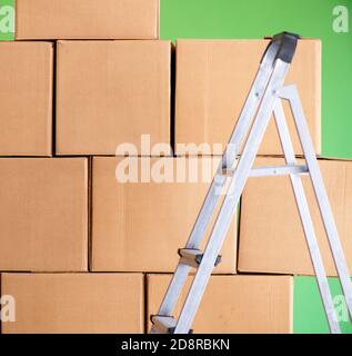 The many boxes and ladder in depot Stock Photo - Alamy