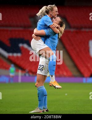 Manchester City's Alex Greenwood celebrates at the final whistle after ...