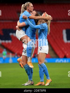 Manchester City's Alex Greenwood celebrates at the final whistle after ...