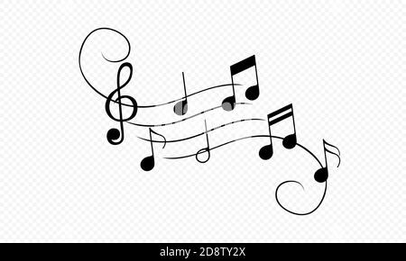 Music notes flow. Doodle music note drawing sheet patterns, vector ...